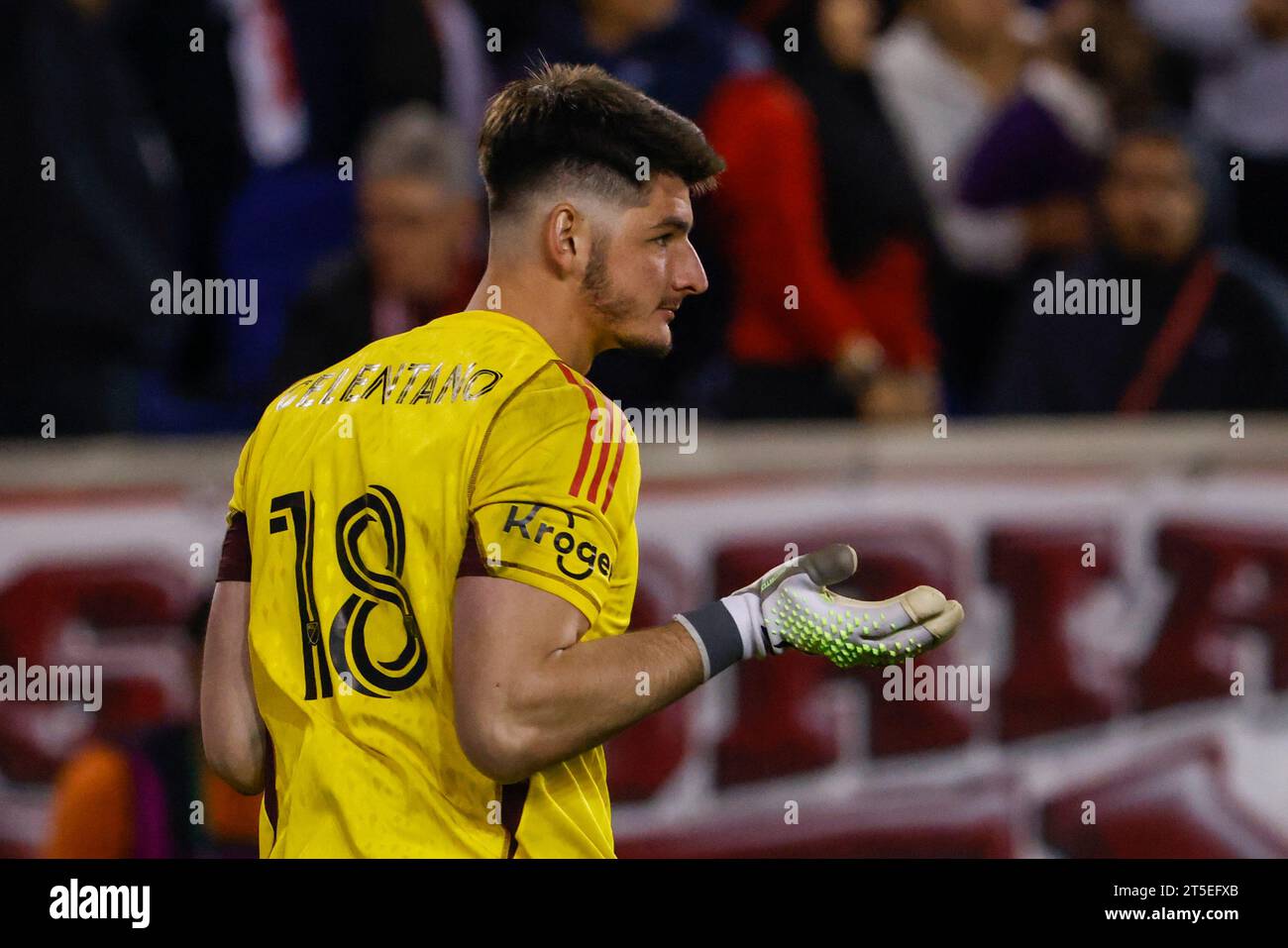 FC Cincinnati goalkeeper Roman Celentano reacts after stoping a penalty ...