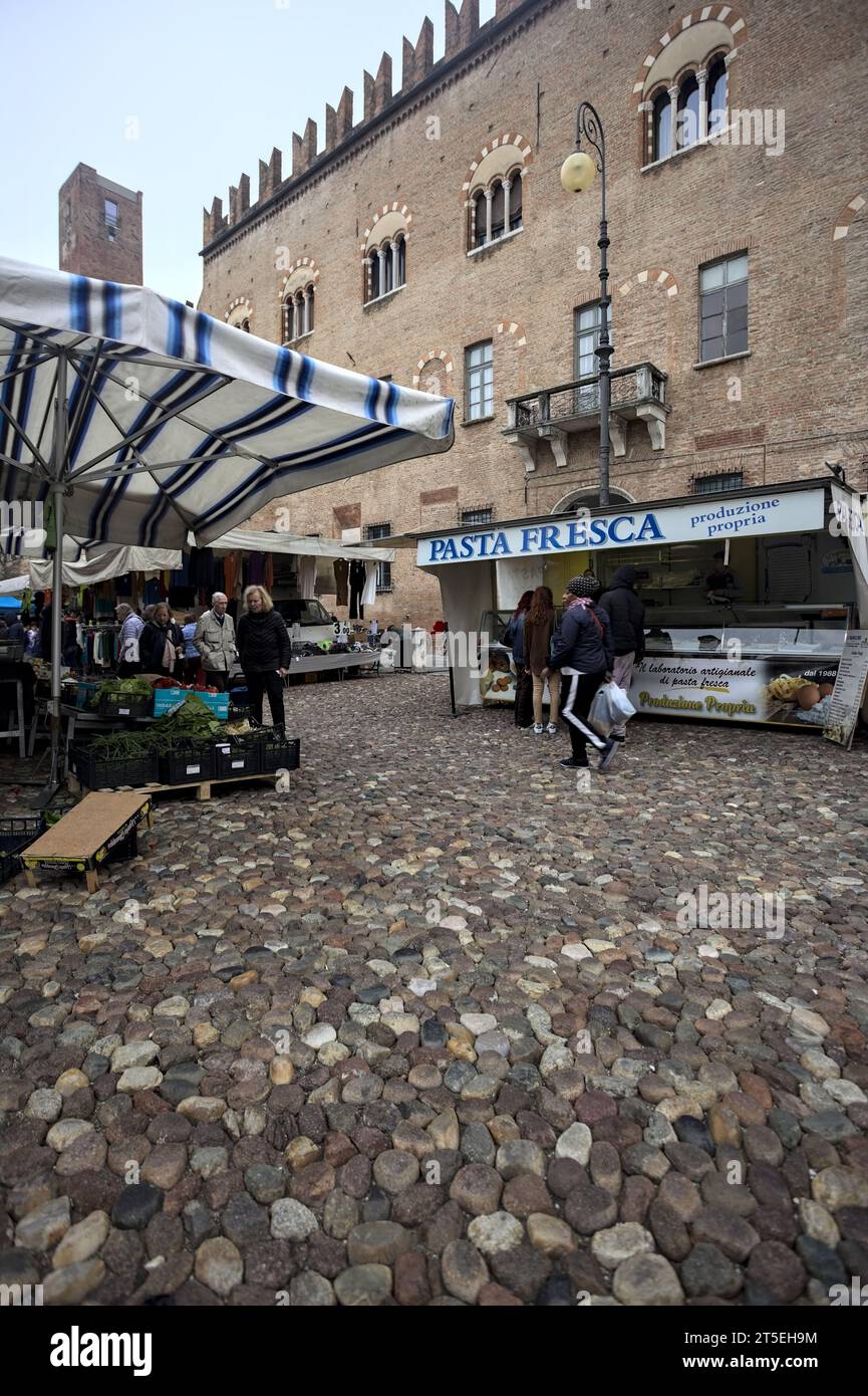 Mantova, Italy - October 2023 - Cobbled square in an italian town with ...