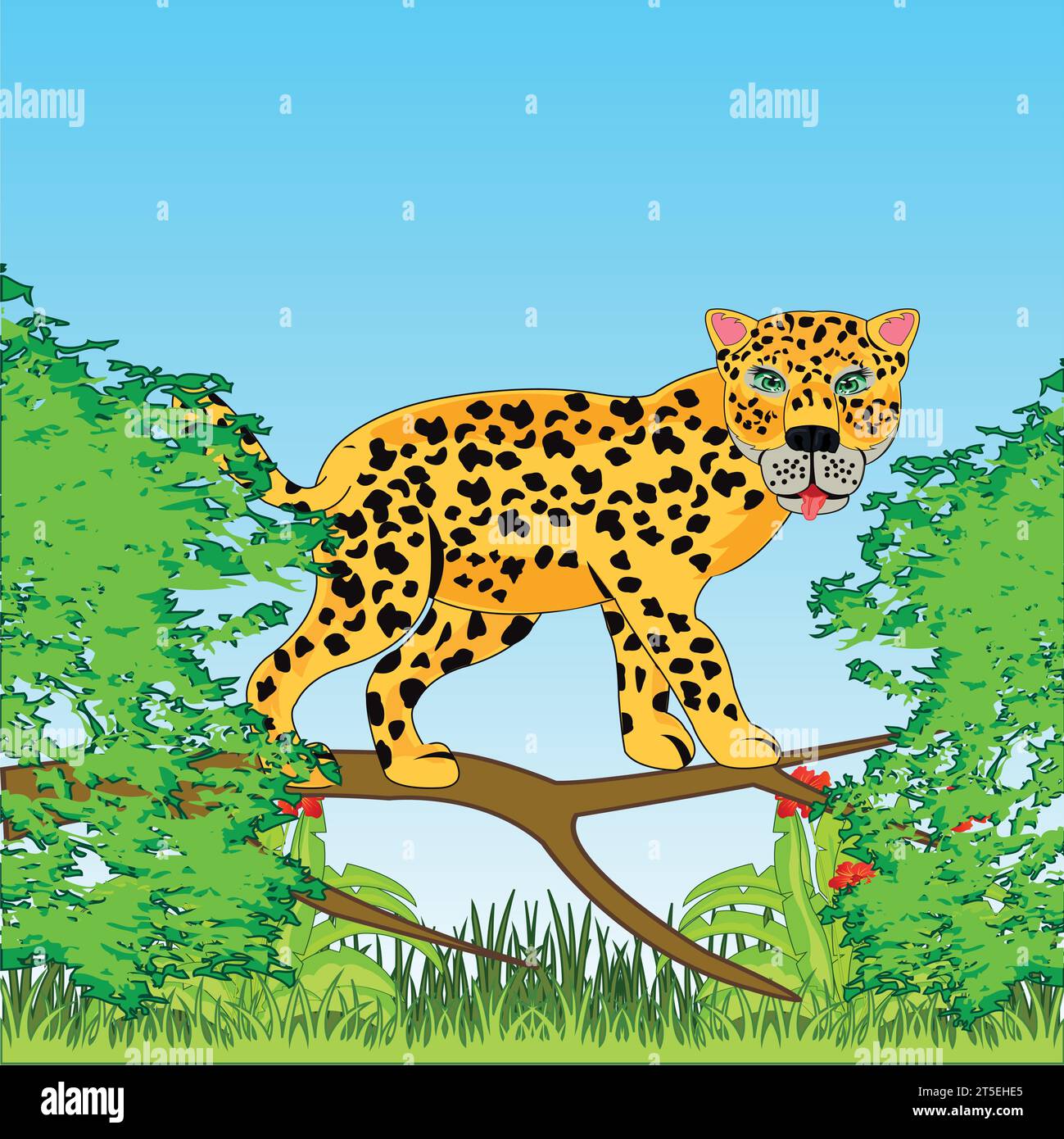 Vector illustration of the dangerous predator leopard in jungle Stock ...