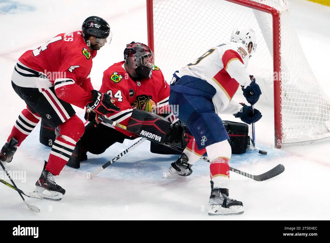 Florida Panthers' Matthew Tkachuk scores past Chicago Blackhawks' Petr ...