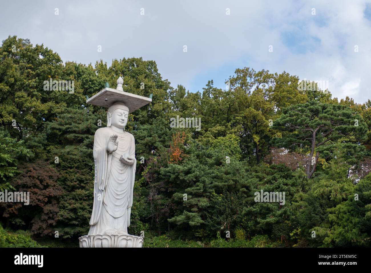 Mireuk Daebul statue of the bodhisattva Maitreya at Bongeunsa Temple, a ...