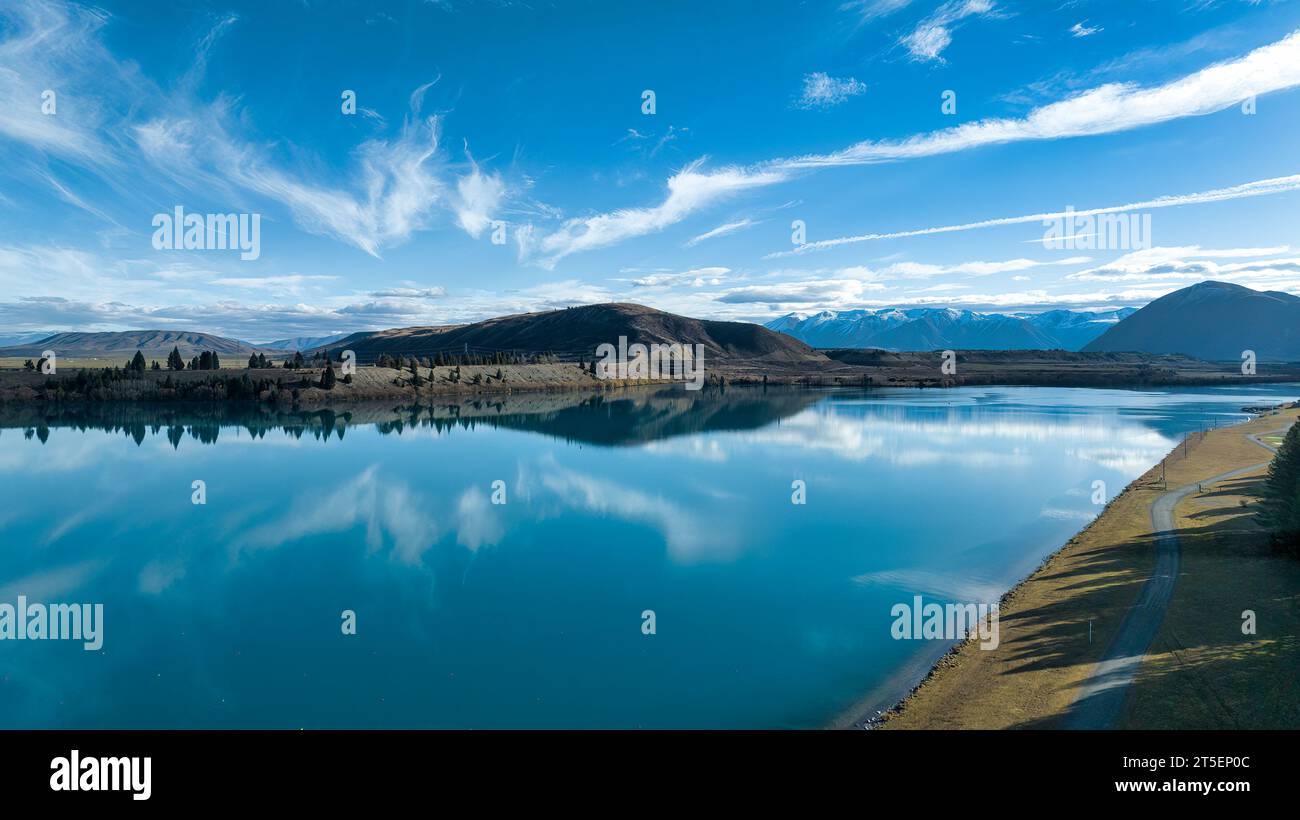 Lake Ruataniwha rowing course scenery viewed from a drone above the ...