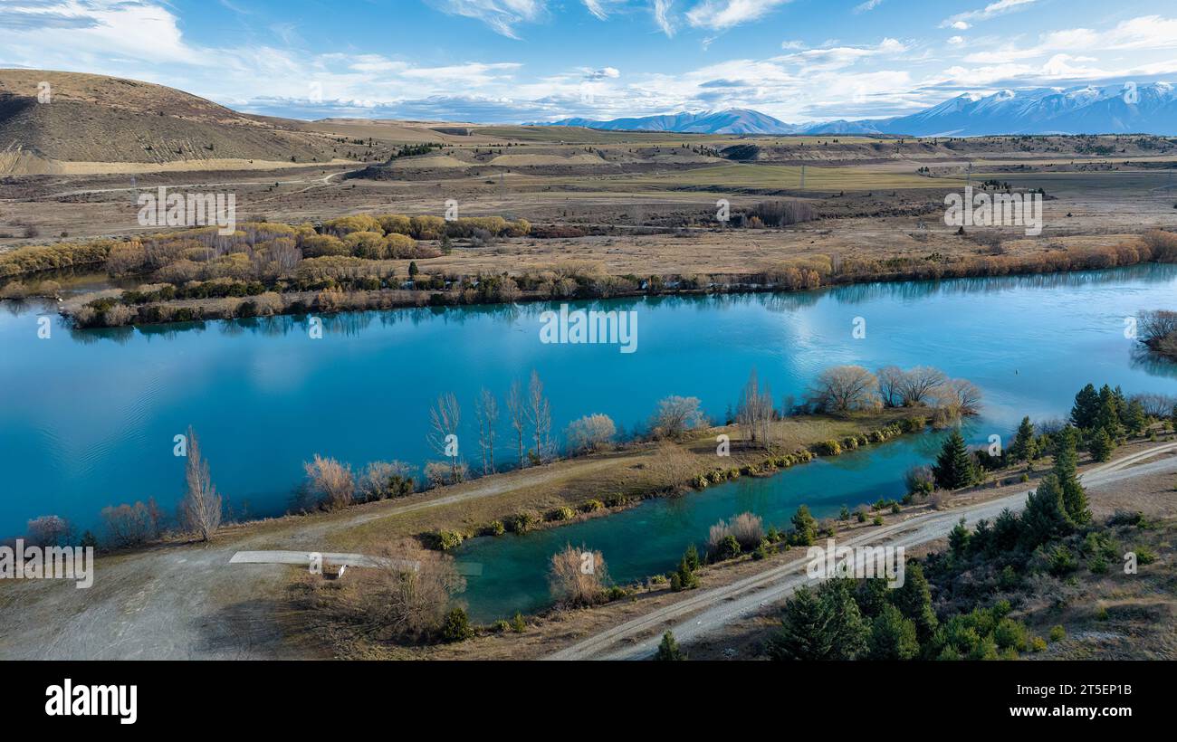 Lake Ruataniwha rowing course scenery viewed from a drone above the ...