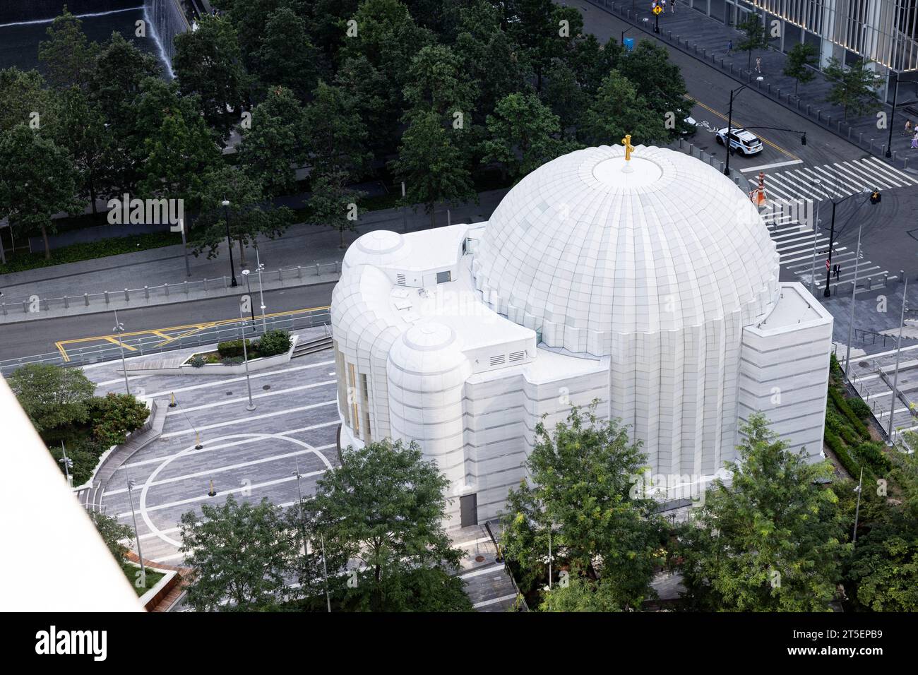 Aerial overhead view of Saint Nicholas Greek Orthodox Church and ...