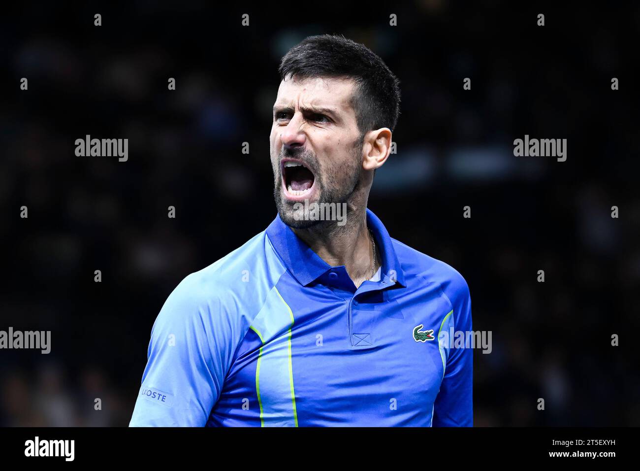 Novak Djokovic of Serbia angry during the Rolex Paris Masters ATP ...