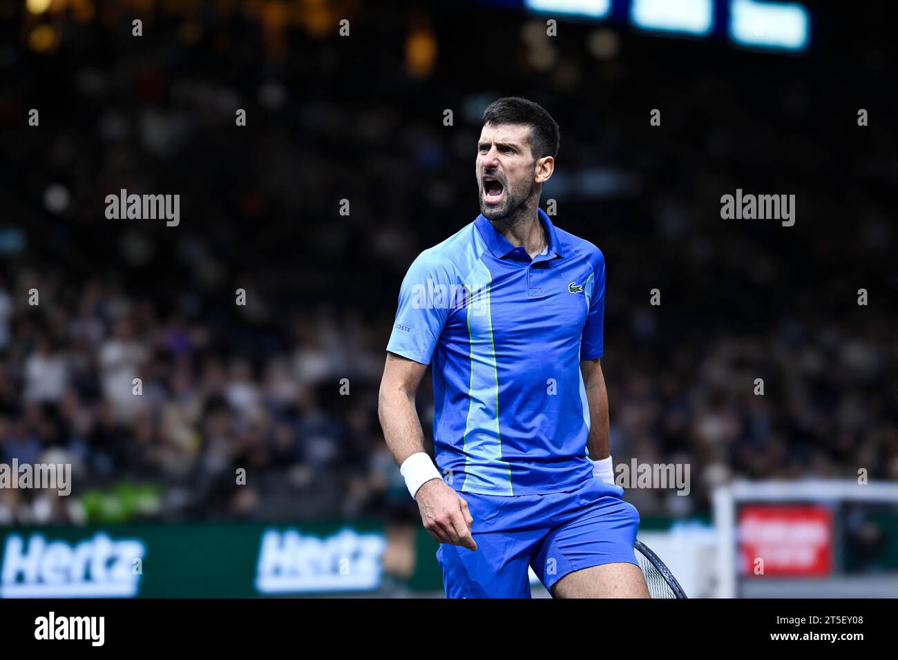 Novak Djokovic of Serbia angry during the Rolex Paris Masters ATP ...