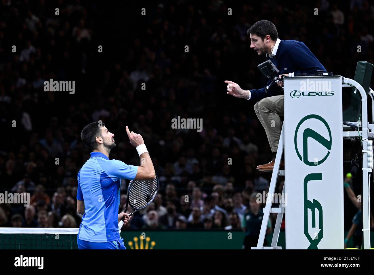 Novak Djokovic challenges the decision of referee chair umpire Renaud ...
