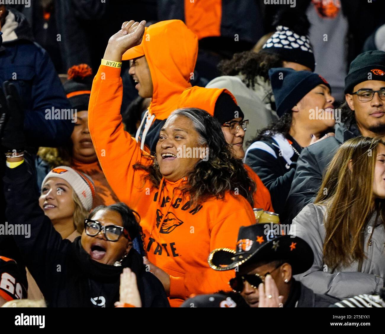 Boulder, CO, USA. 04th Nov, 2023. An Oregon State fan celebrates a ...
