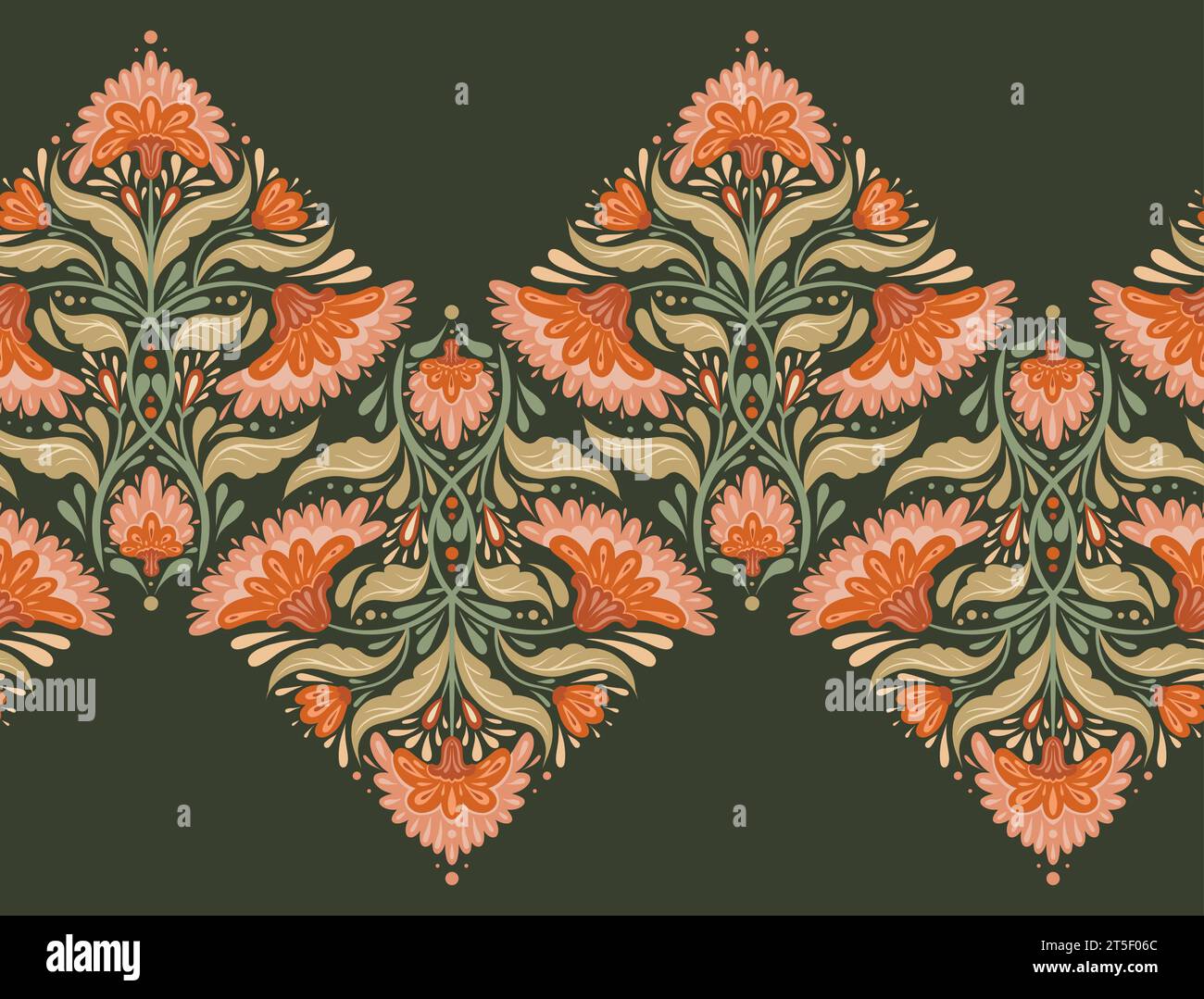 Vector decorative seamless border with floral composition in pastel ...
