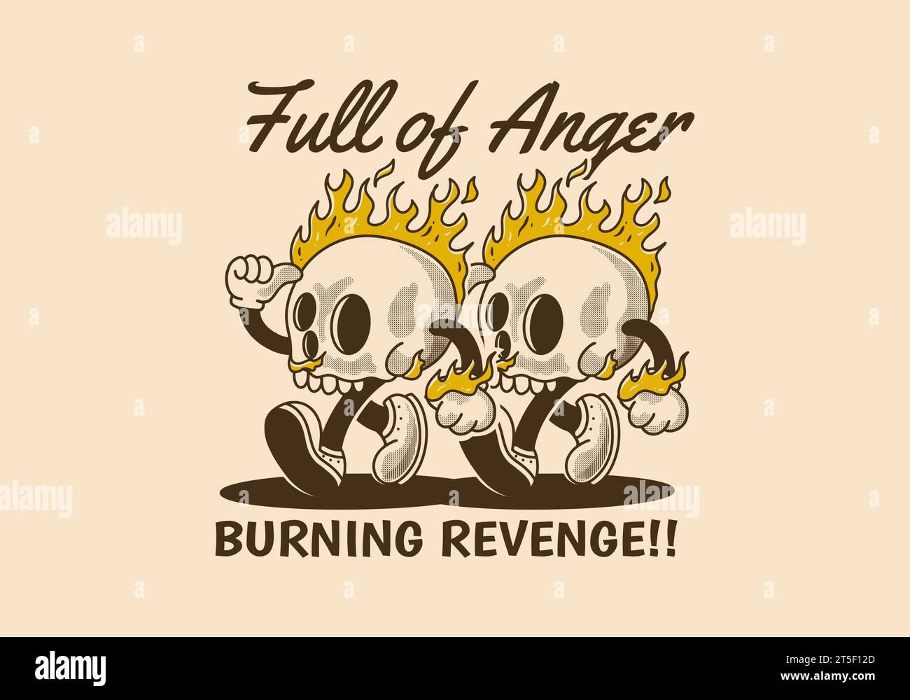 Full of anger, burning revenge. Vintage mascot character illustration ...