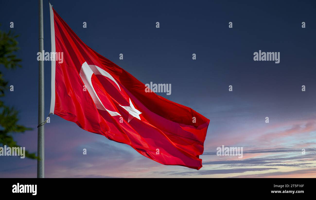 Turkish flag with a sunset background. Background image for national ...