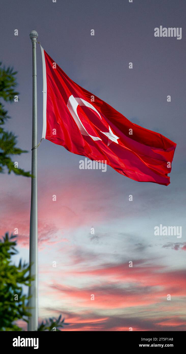 Turkish flag with a sunset background. Background image for national ...