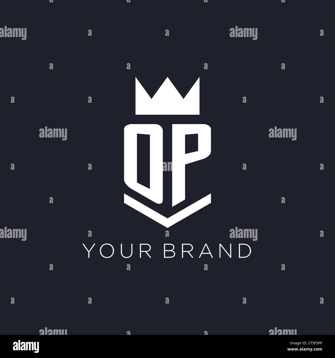 OP logo with shield and crown, initial monogram logo design ideas Stock ...