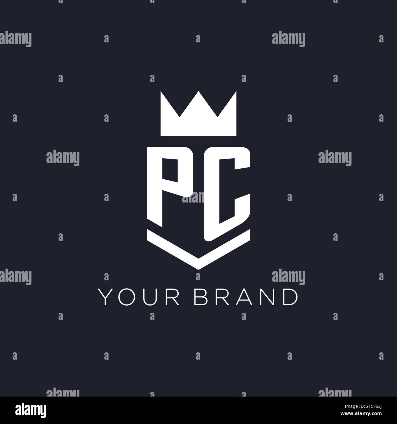 PC logo with shield and crown, initial monogram logo design ideas Stock ...