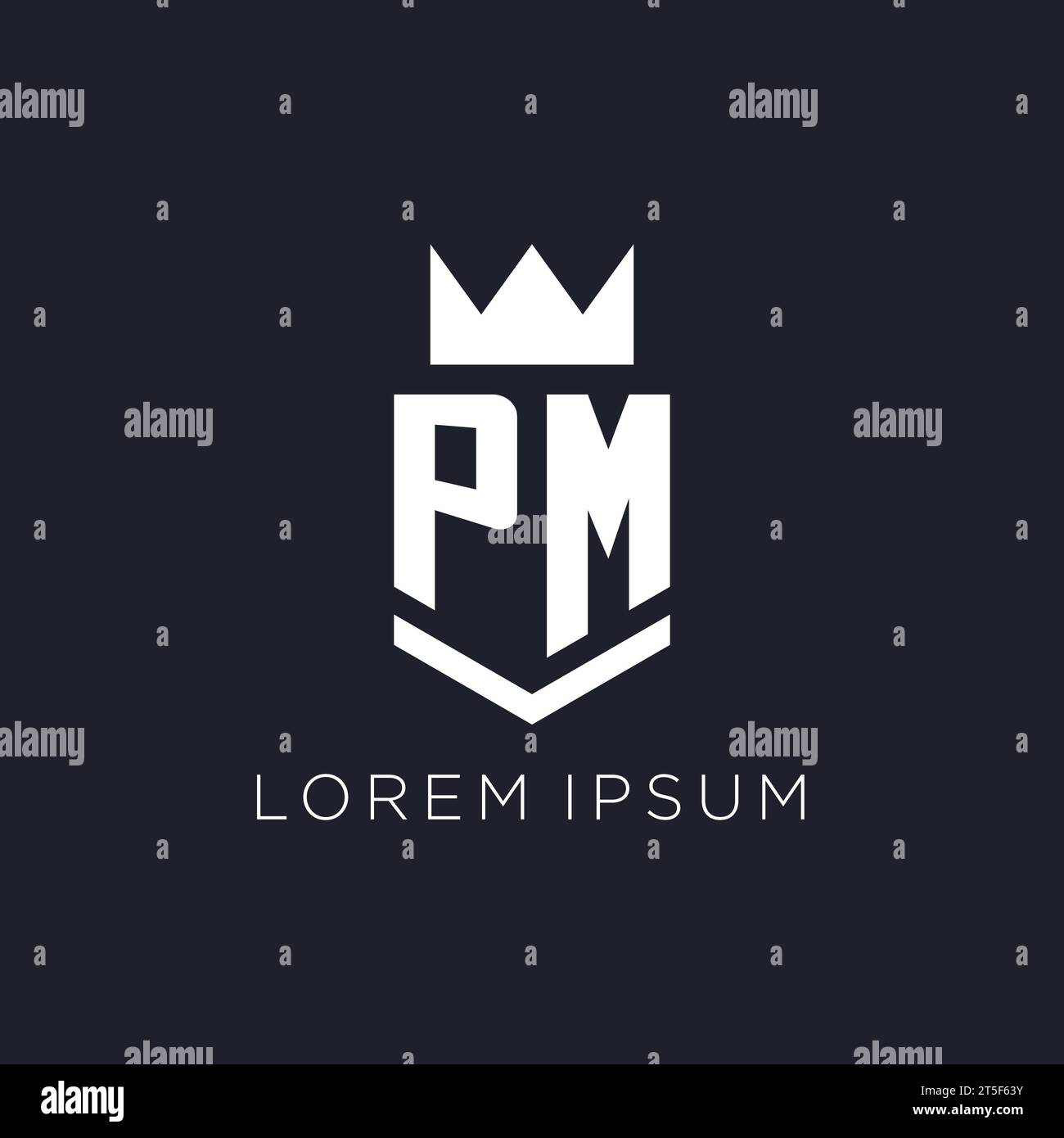 PM logo with shield and crown, initial monogram logo design ideas Stock ...