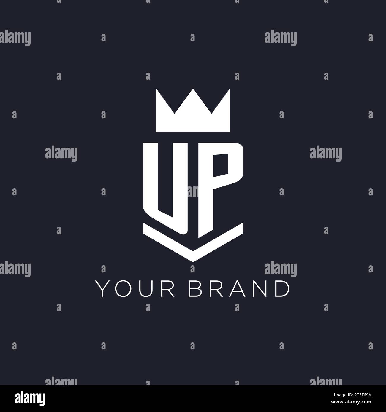 UP logo with shield and crown, initial monogram logo design ideas Stock ...