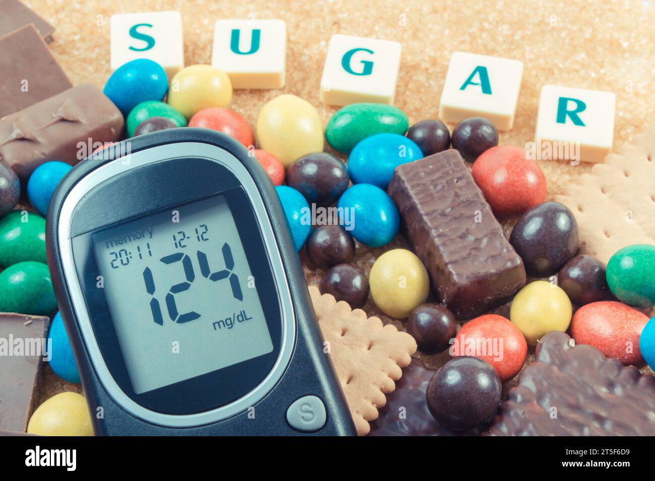 Glucometer with bad result of measurement sugar level and heap of ...