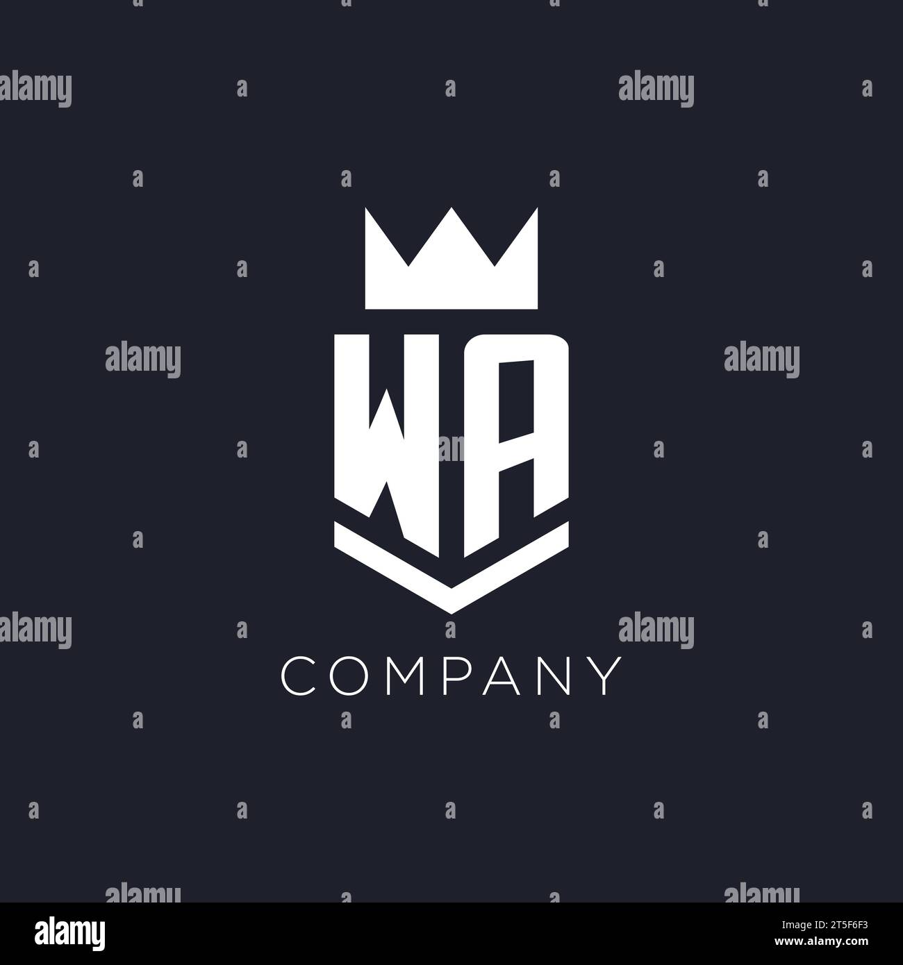 WA logo with shield and crown, initial monogram logo design ideas Stock ...
