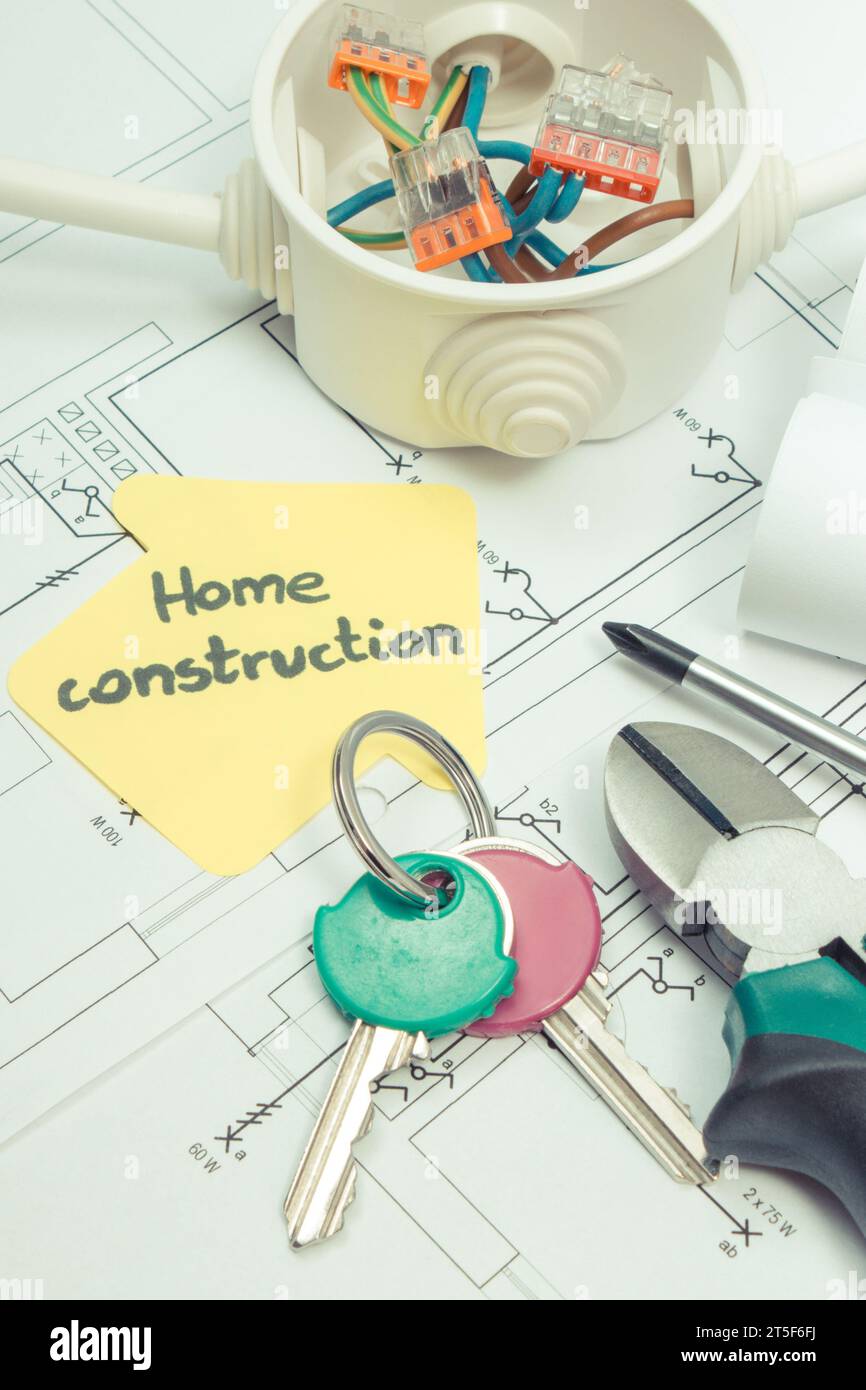 Metal tools using for works, home keys, electric box with connected ...