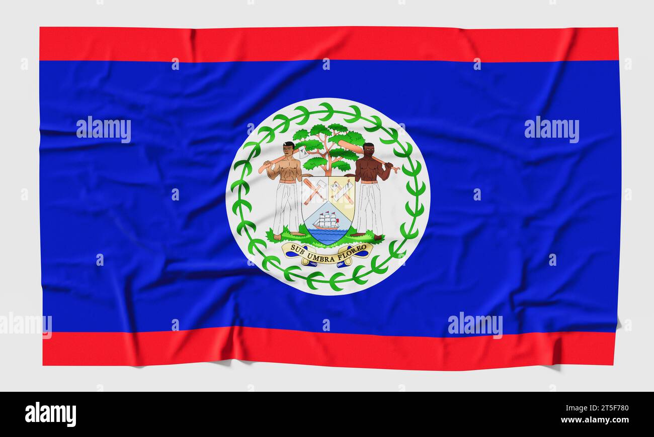 Flag of Belize. Fabric textured Belize flag isolated on white ...