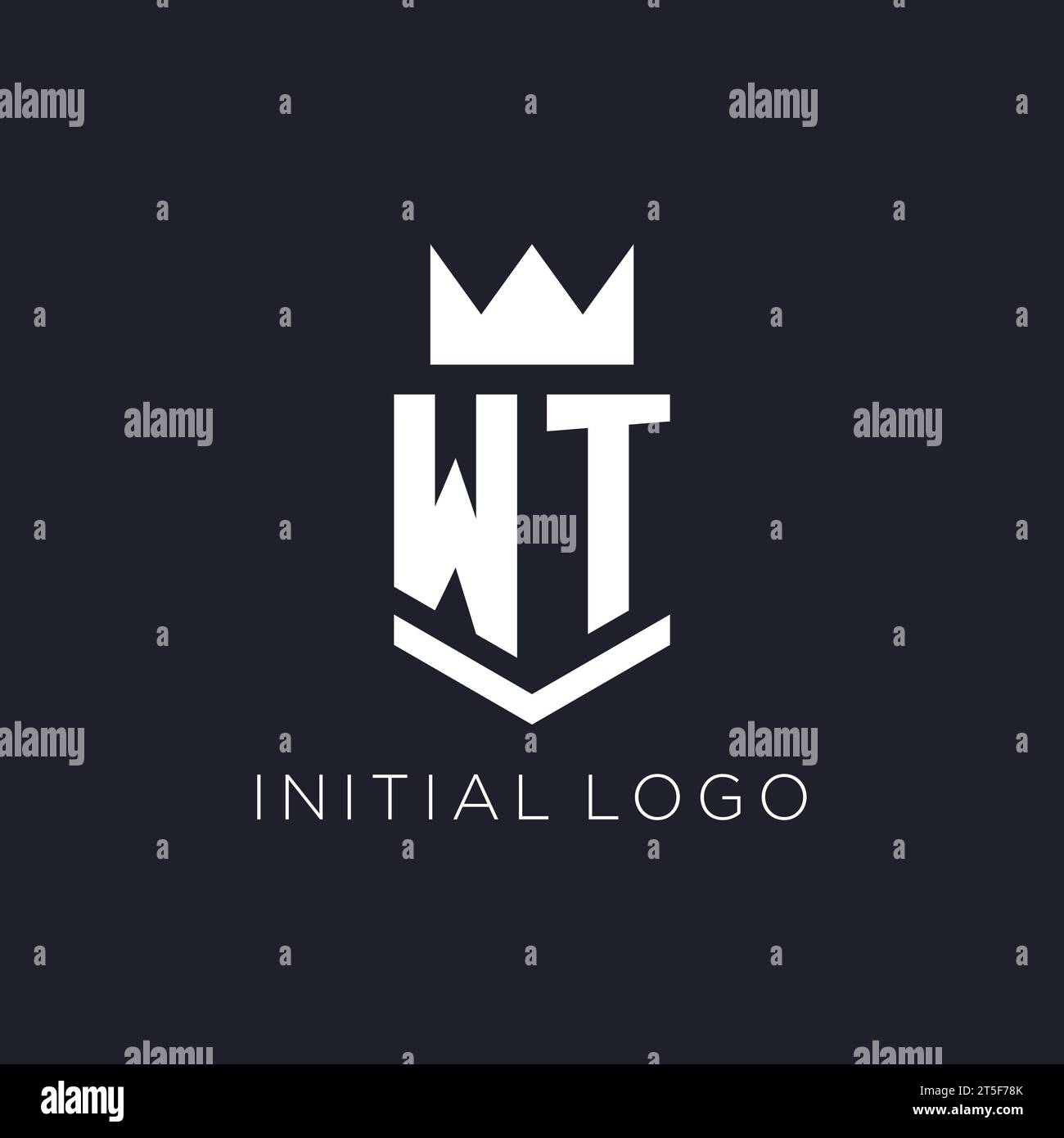 WT logo with shield and crown, initial monogram logo design ideas Stock ...