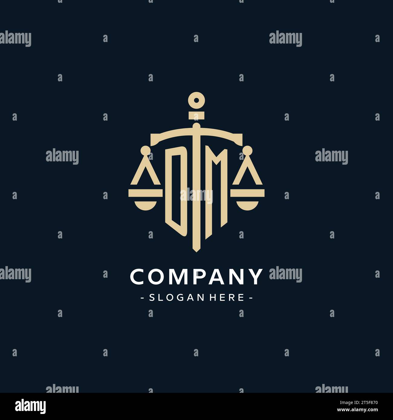 DM initial logo with scale of justice and shield icon, luxury and ...