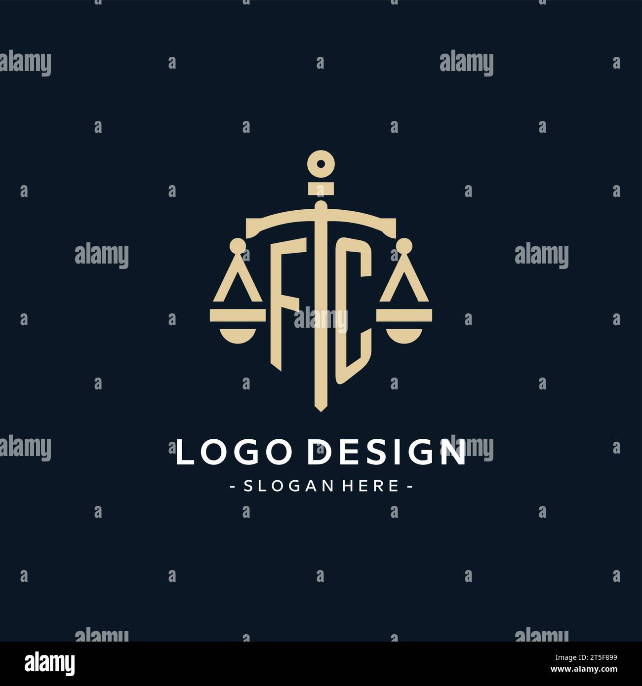 FC initial logo with scale of justice and shield icon, luxury and elegant law firm logo style ...