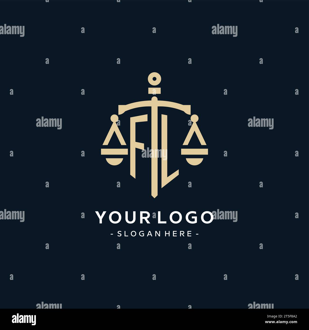 FL initial logo with scale of justice and shield icon, luxury and ...