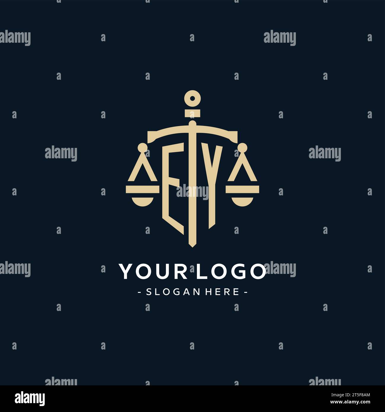 EY initial logo with scale of justice and shield icon, luxury and ...