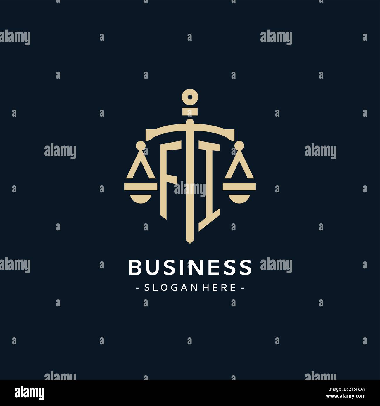 FI initial logo with scale of justice and shield icon, luxury and ...