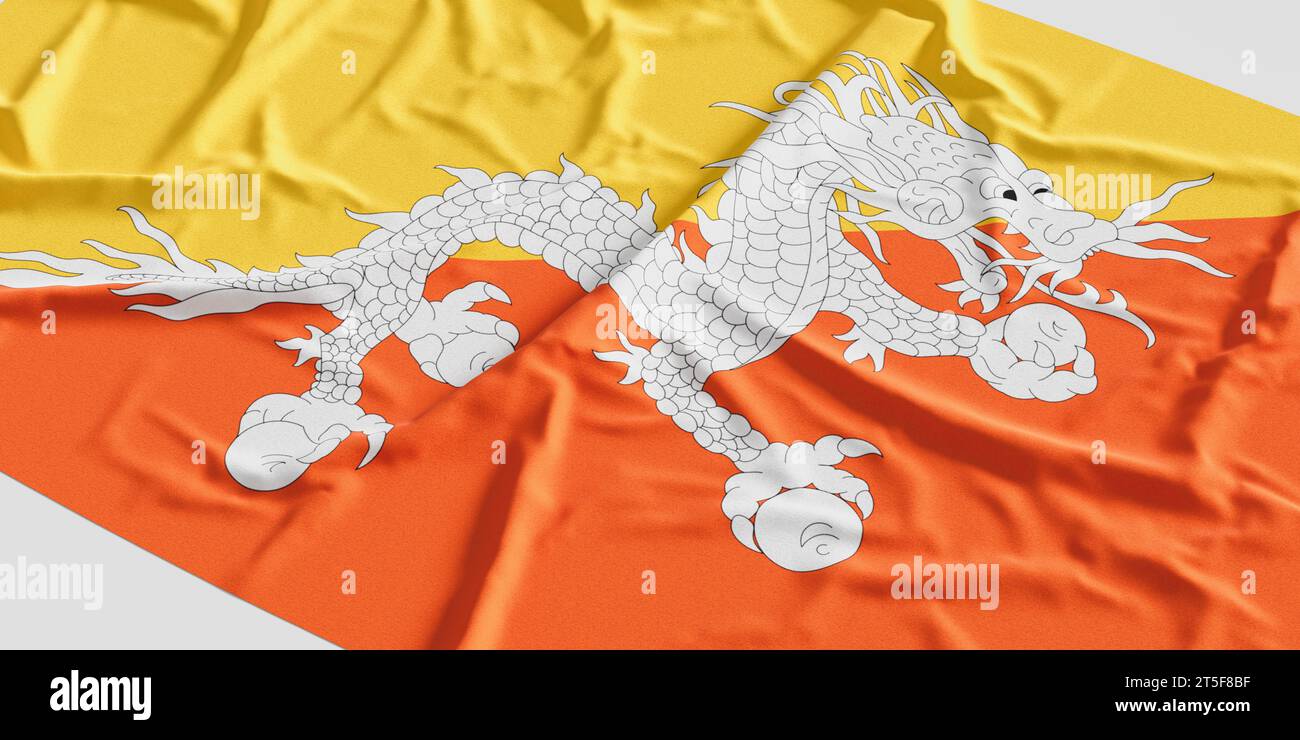 Flag of Bhutan. Fabric textured Bhutan flag isolated on white ...