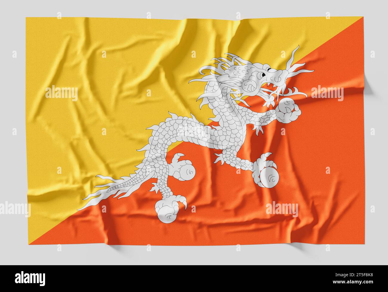 Flag of Bhutan. Fabric textured Bhutan flag isolated on white ...