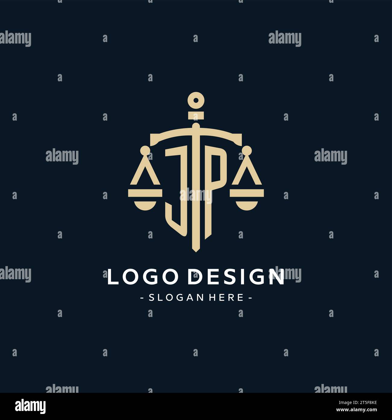 JP initial logo with scale of justice and shield icon, luxury and ...