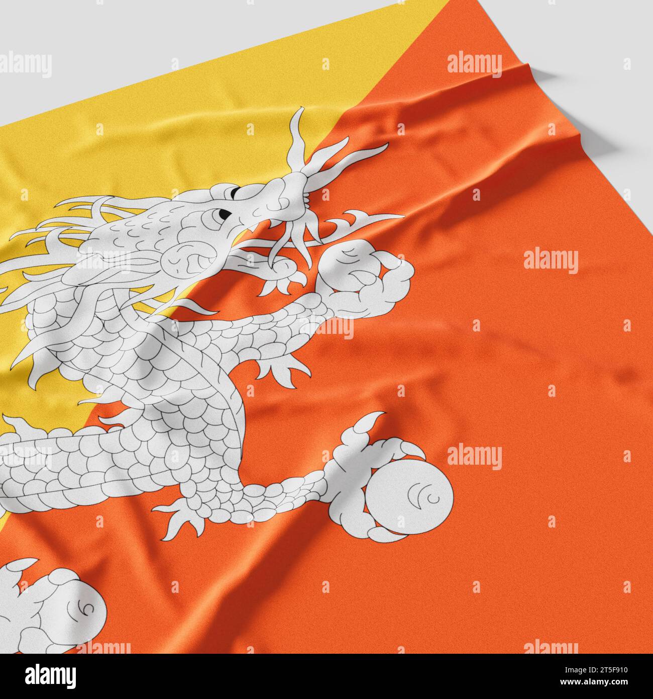 Flag of Bhutan. Fabric textured Bhutan flag isolated on white ...