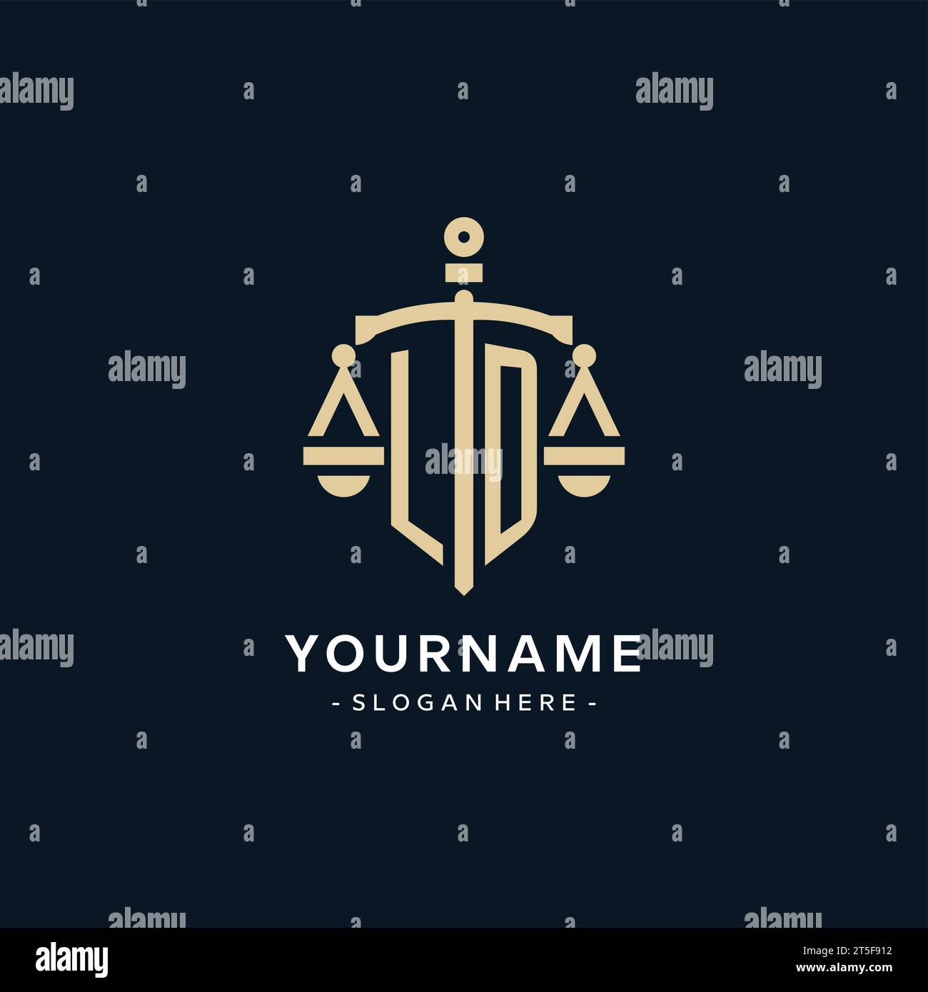 LD initial logo with scale of justice and shield icon, luxury and ...
