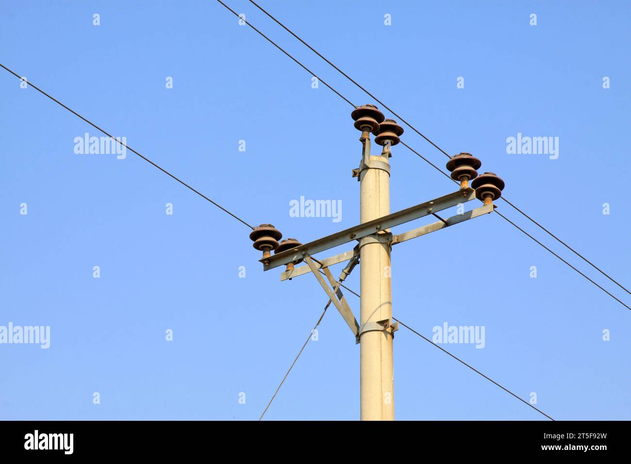 electric poles under the blue sky background, Concrete materials Stock ...