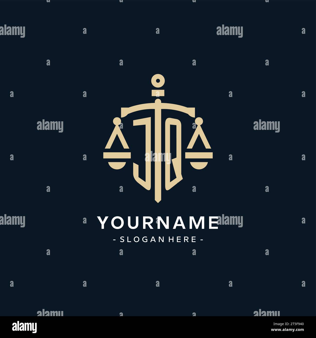 JQ initial logo with scale of justice and shield icon, luxury and ...