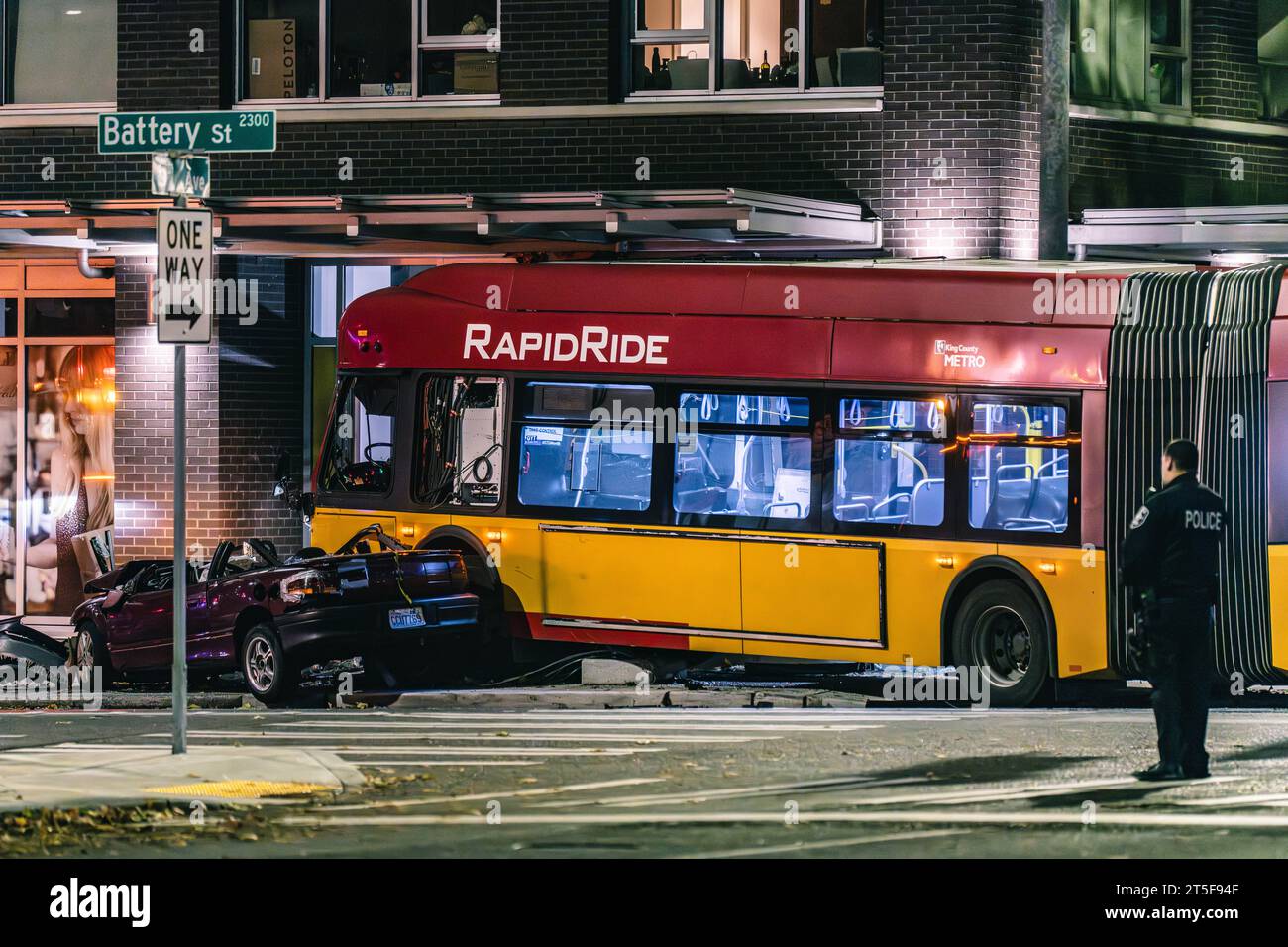 A red sedan southbound on 5th Avenue when it collided with a bus ...