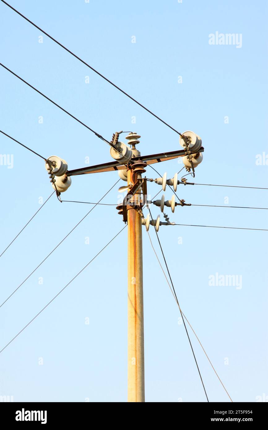 electric poles under the blue sky background, Concrete materials Stock ...