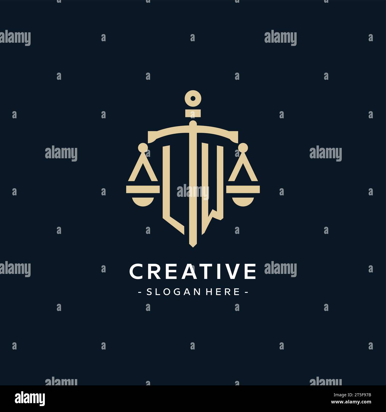 LW initial logo with scale of justice and shield icon, luxury and ...