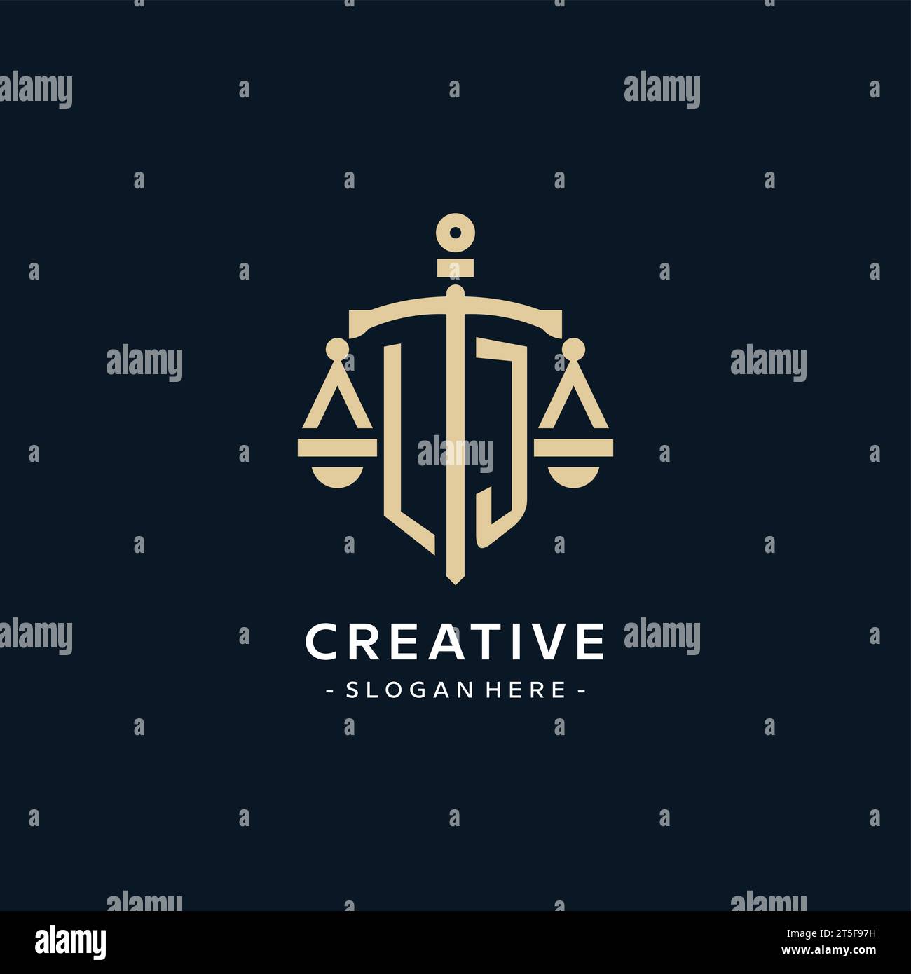 LJ initial logo with scale of justice and shield icon, luxury and elegant law firm logo style ...