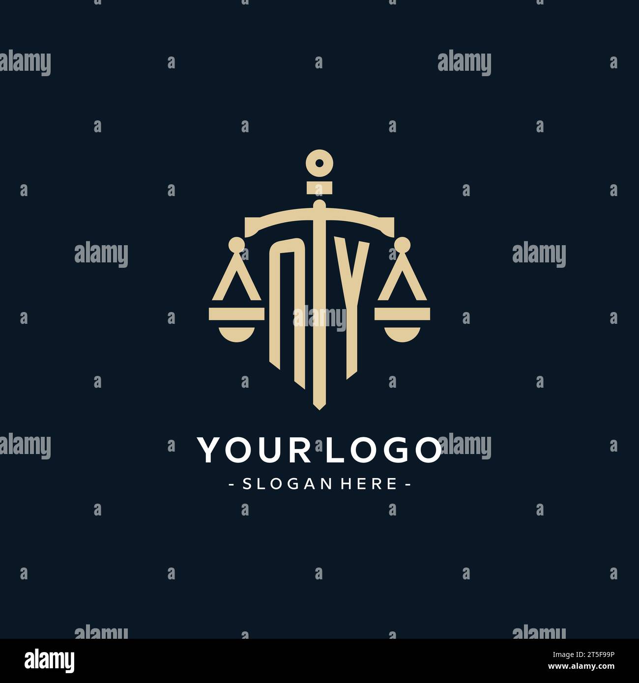 NY initial logo with scale of justice and shield icon, luxury and ...