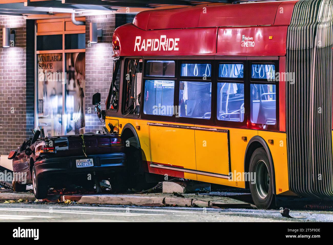 A red sedan southbound on 5th Avenue when it collided with a bus ...