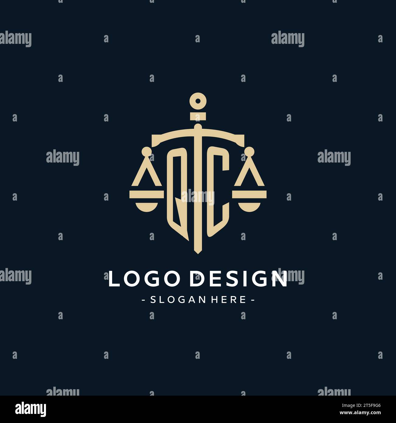 QC initial logo with scale of justice and shield icon, luxury and ...