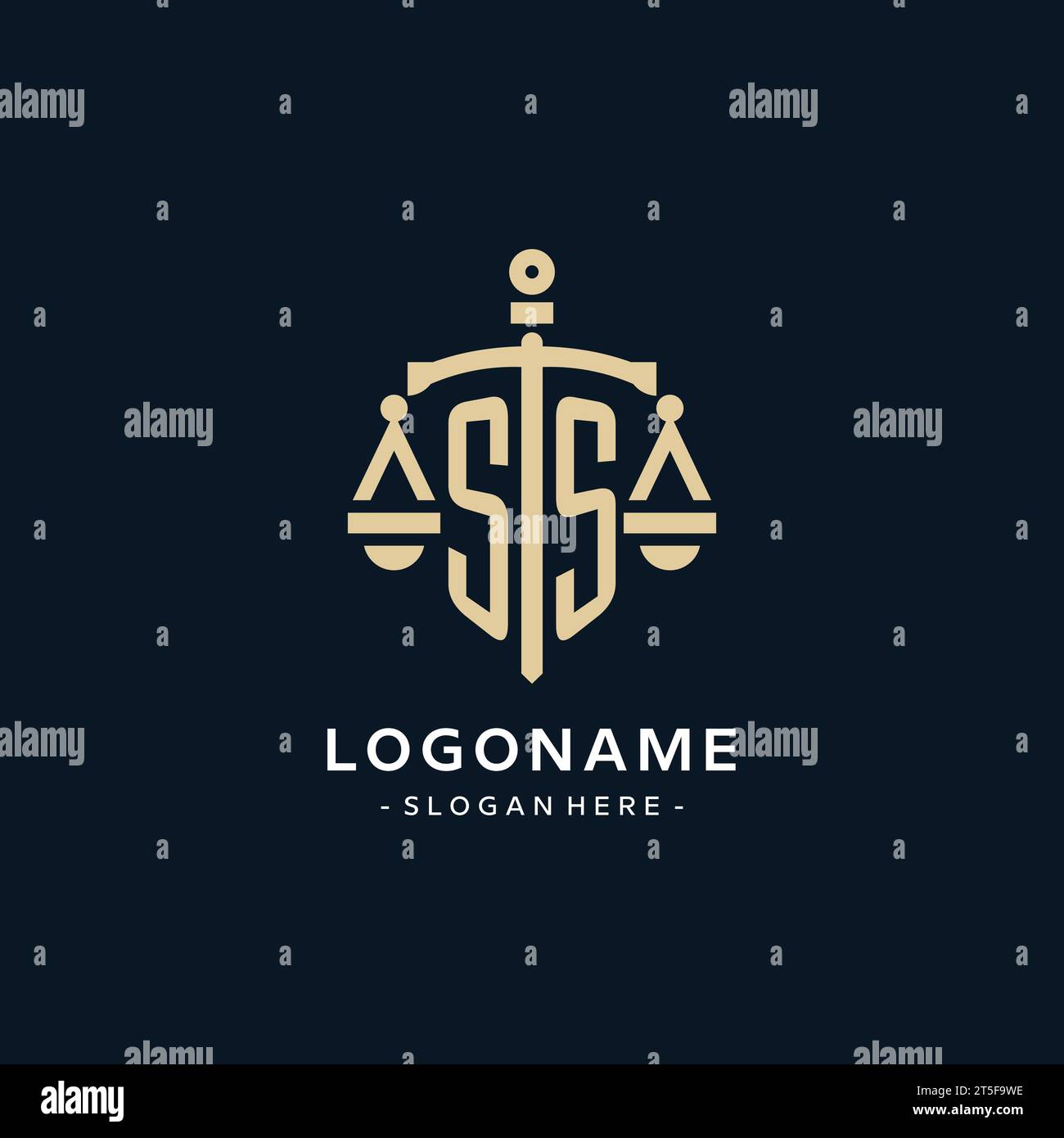 SS initial logo with scale of justice and shield icon, luxury and ...