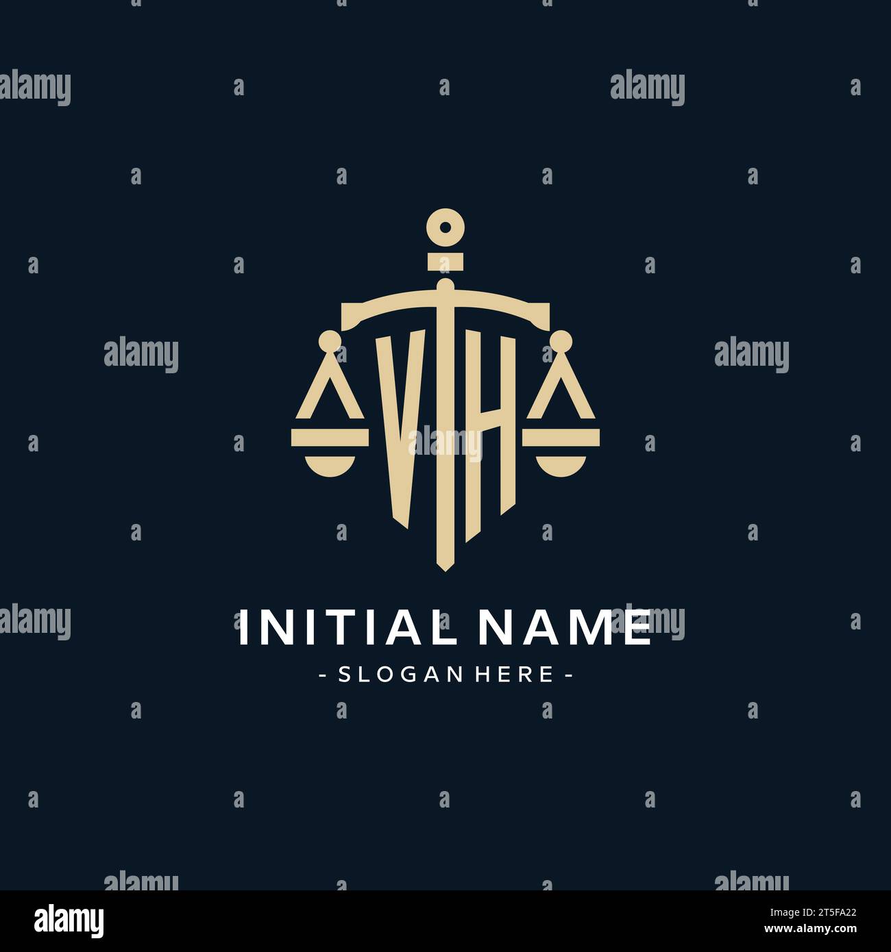 VH initial logo with scale of justice and shield icon, luxury and ...