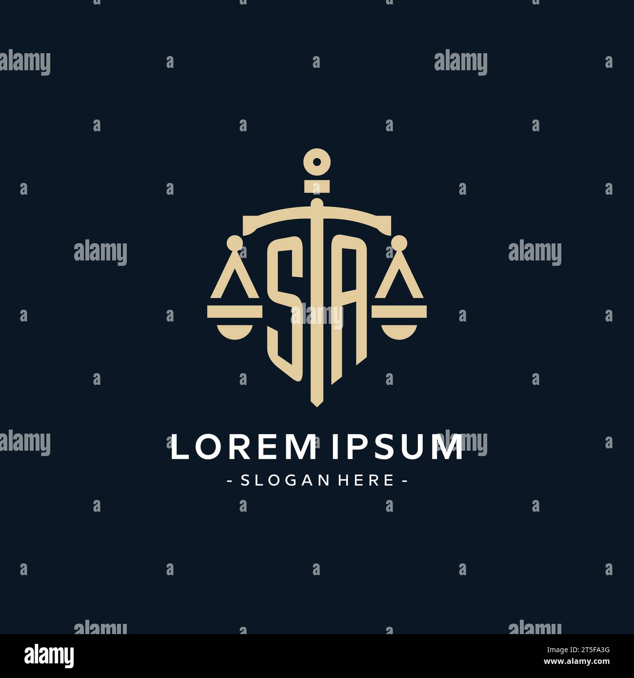 SA initial logo with scale of justice and shield icon, luxury and ...