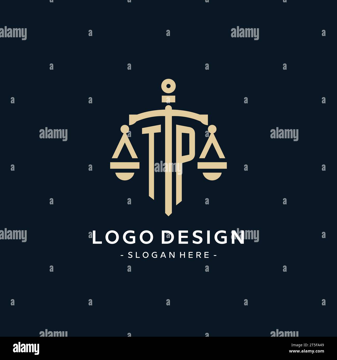 TP initial logo with scale of justice and shield icon, luxury and ...