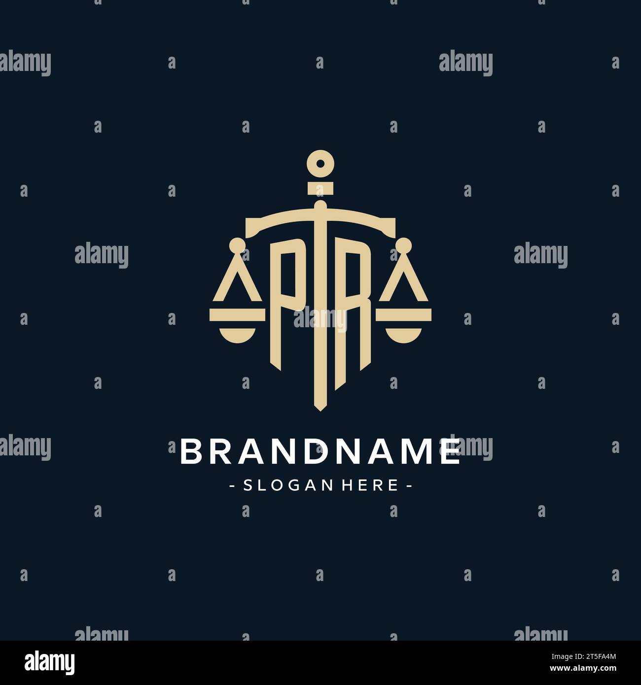 PR initial logo with scale of justice and shield icon, luxury and ...