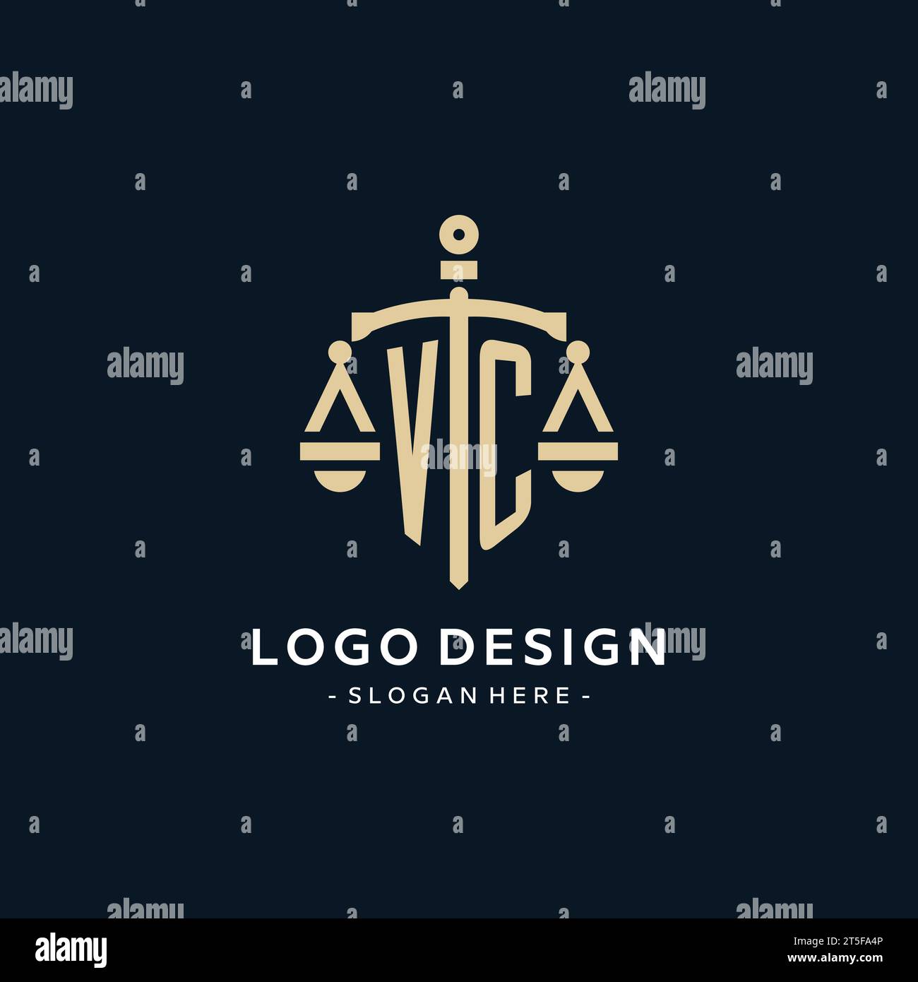 VC initial logo with scale of justice and shield icon, luxury and ...